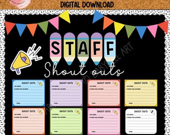Groovy Staff Shout Out Bulletin Board Kit: Printable Recognition Cards ...