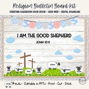 Christian Bulletin Board Kit for Sunday School and Spring Sheep Door ...