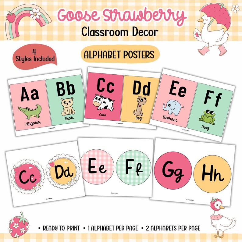 Goose Strawberry Alphabet Posters Animal Phonics Classroom Wall Decor ...