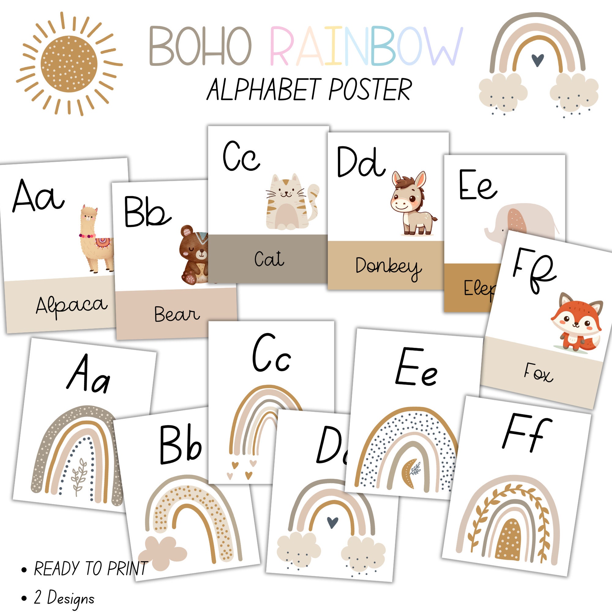 Boho Rainbow Classroom Decor Bundle Neutral Earth Tones Editable ...