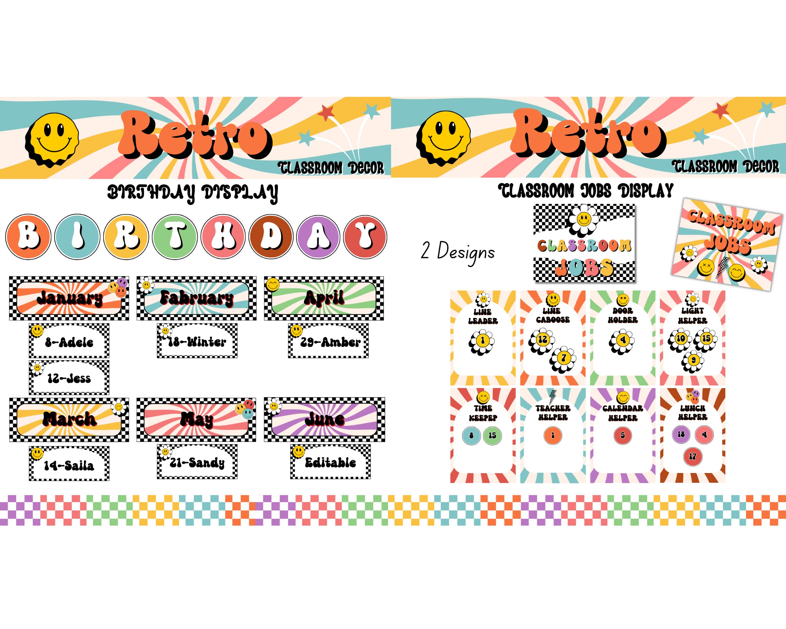 Groovy Retro Classroom Decor Bundle Editable 70s Smiley Face Theme ...
