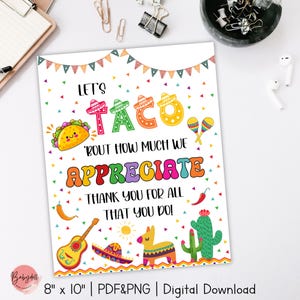 Taco Appreciation Sign Printable | Teacher Nurse Staff Thank You Decor ...