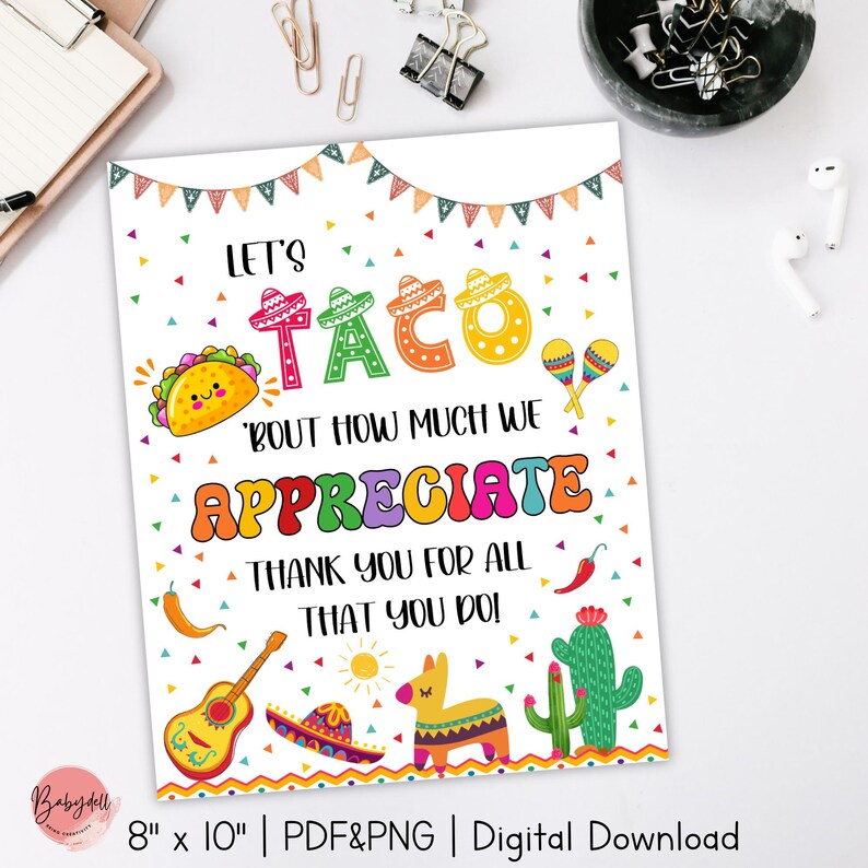 Taco Appreciation Sign Printable, Teacher Nurse Staff Appreciation Sign ...