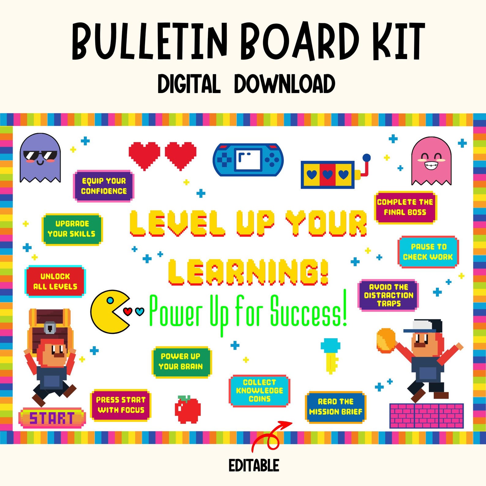 Gamer Theme Classroom Bulletin Board Kit: Motivational Test Prep Decor ...