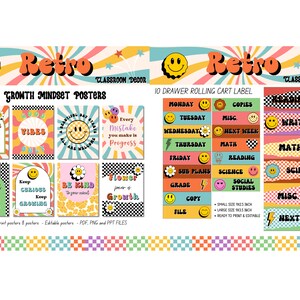 Groovy Retro Classroom Decor Bundle Editable 70s Smiley Face Theme ...