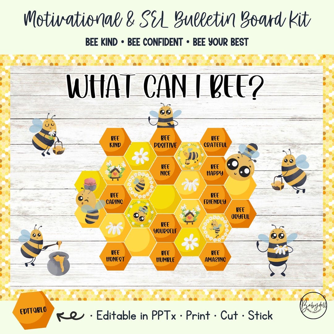 Bee Bulletin Kit Editable Honeycomb Spring Classroom Decor and Positive ...