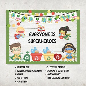 Earth Day-superheroes Bulletin Board Kit Classroom Bulletin Board Earth ...