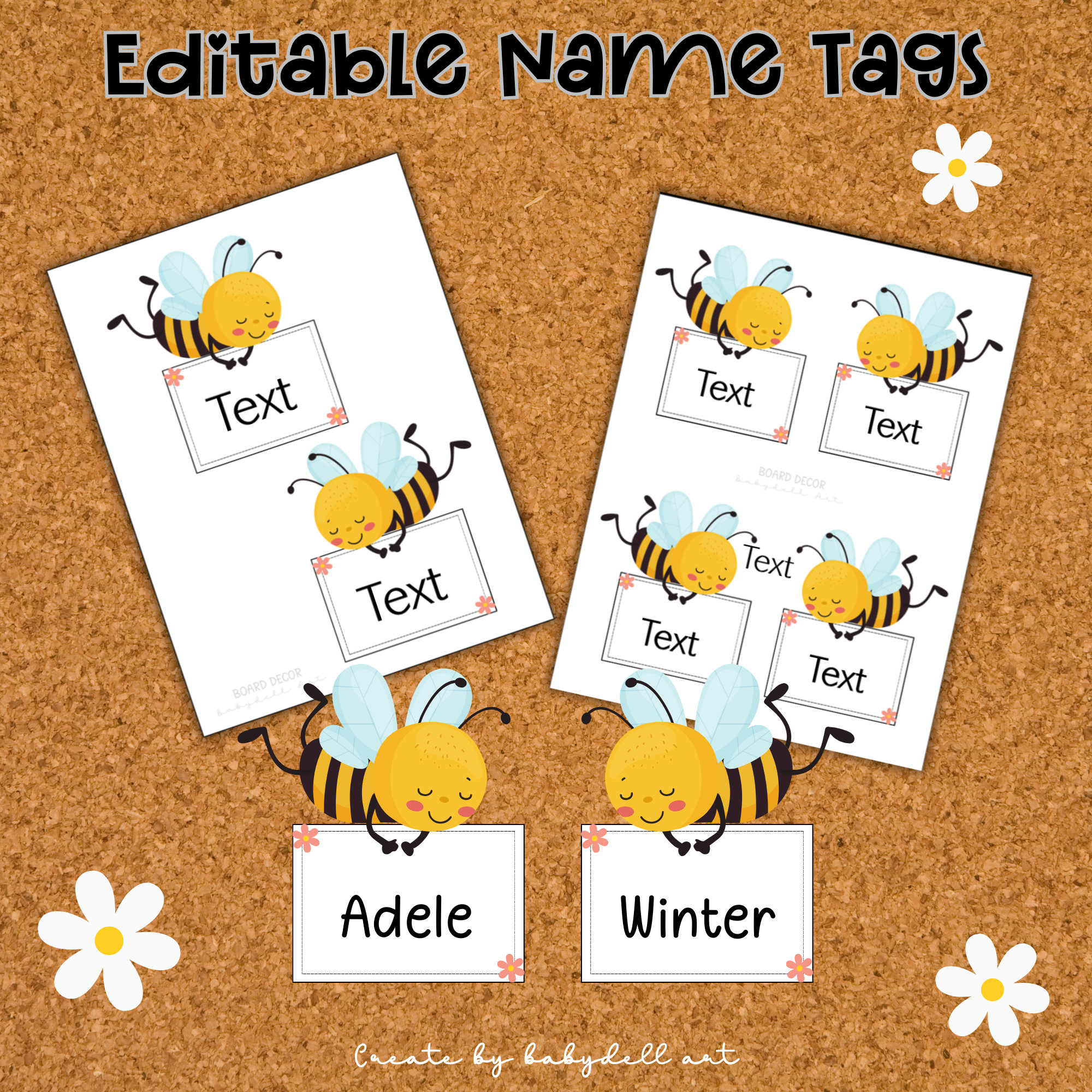 BEE Editable Name Tags Spring Summber Bulletin Board Decorations - Etsy