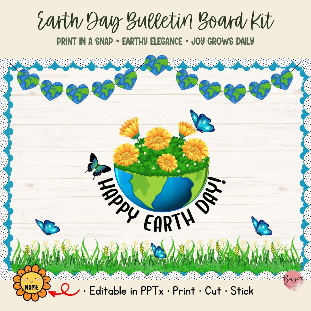 Earth Day Bulletin Board Kit Spring Classroom Decor Editable Name - Etsy