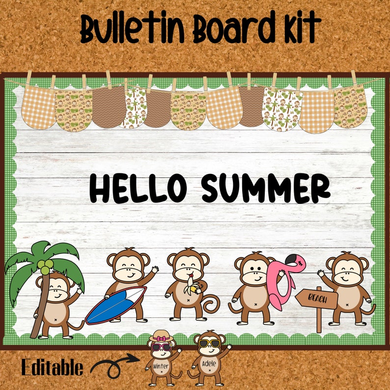 Summer Bulletin Board Kit, Monkey Swinging Into a Summer Bulletin Board ...