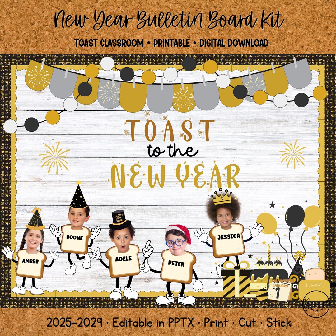 Toast to the New Year Bulletin Board Kit & Interactive January ...