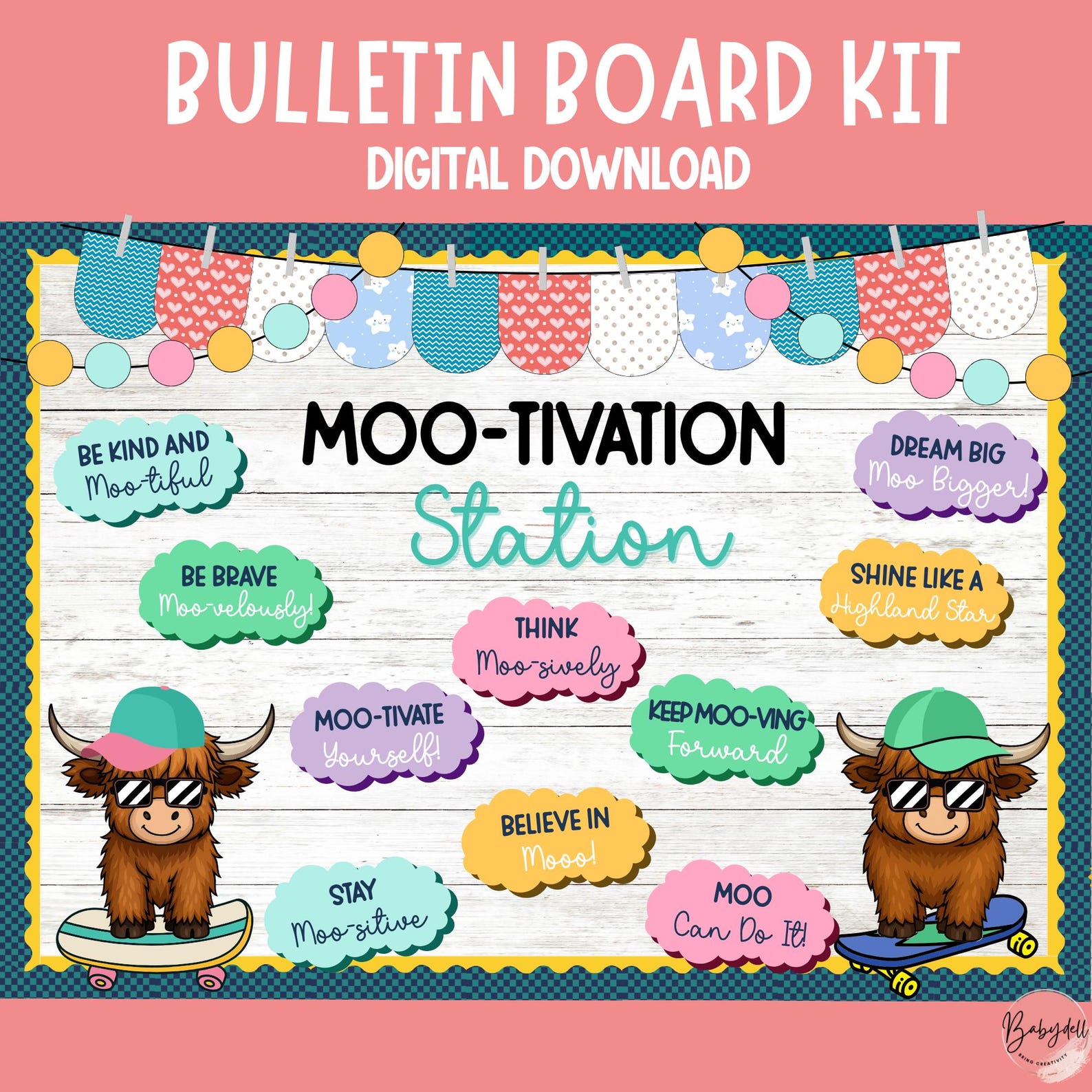 Highland Cow Classroom Decor Kit: Motivational Bulletin Board (digital ...
