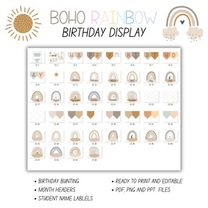 Boho Rainbow Birthday Display | Editable Classroom Birthday Chart ...