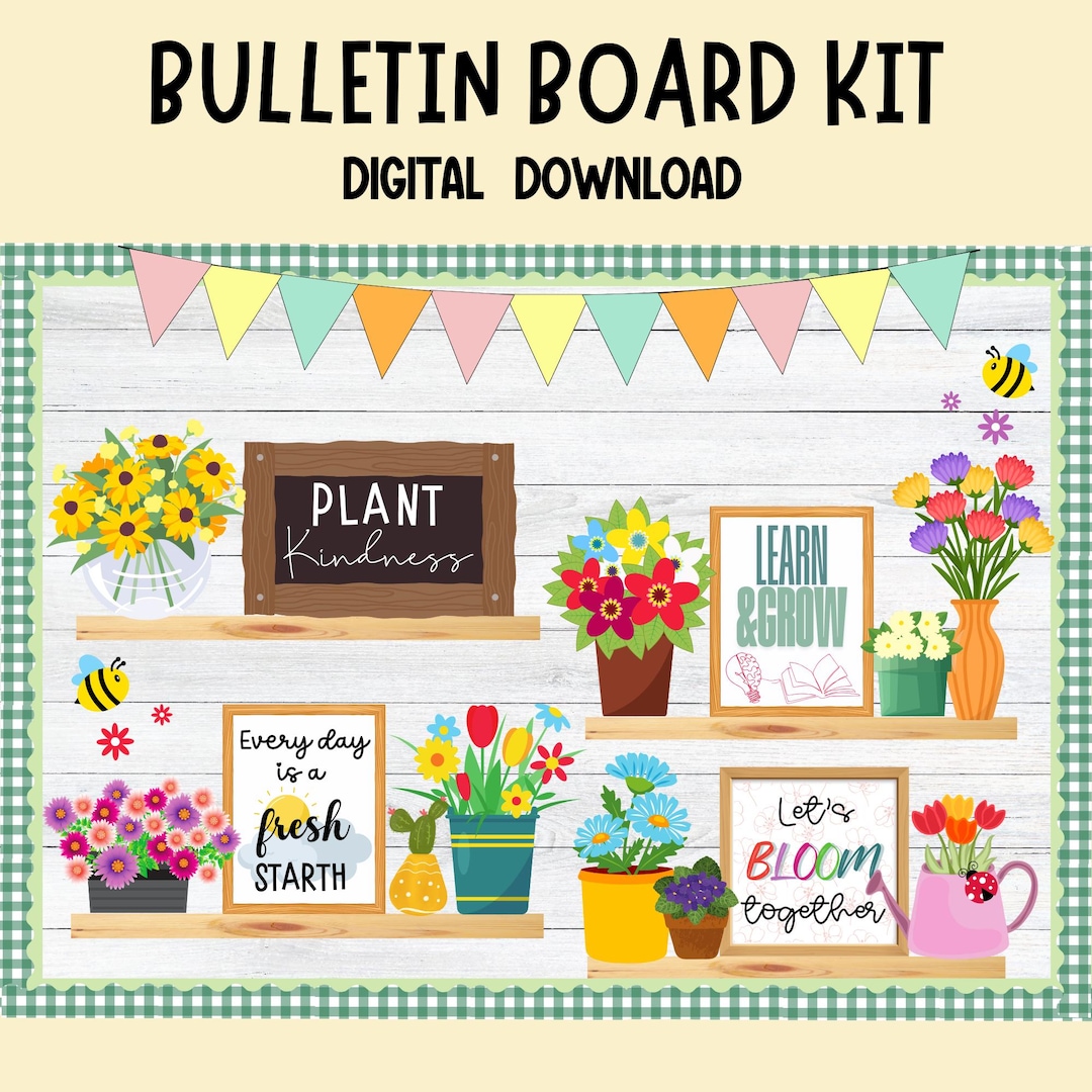 Plant Kindness Bulletin Board Door Decor | Spring & Summer Flower Theme ...