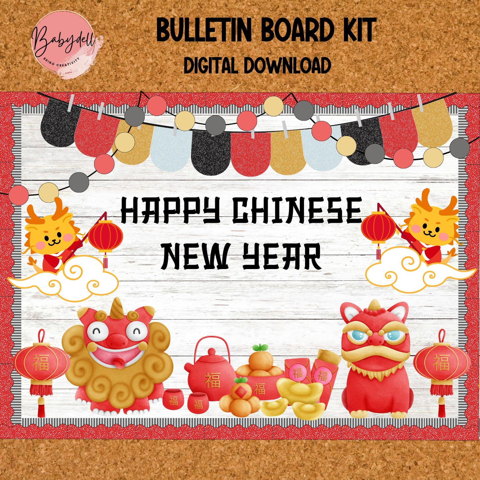 Chinese New Year Bulletin Board Kit, Spring Festival Classroom Decor ...