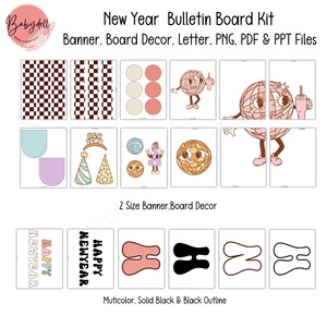 Retro New Year Bulletin Board Kit | Groovy Holiday Classroom Decor ...