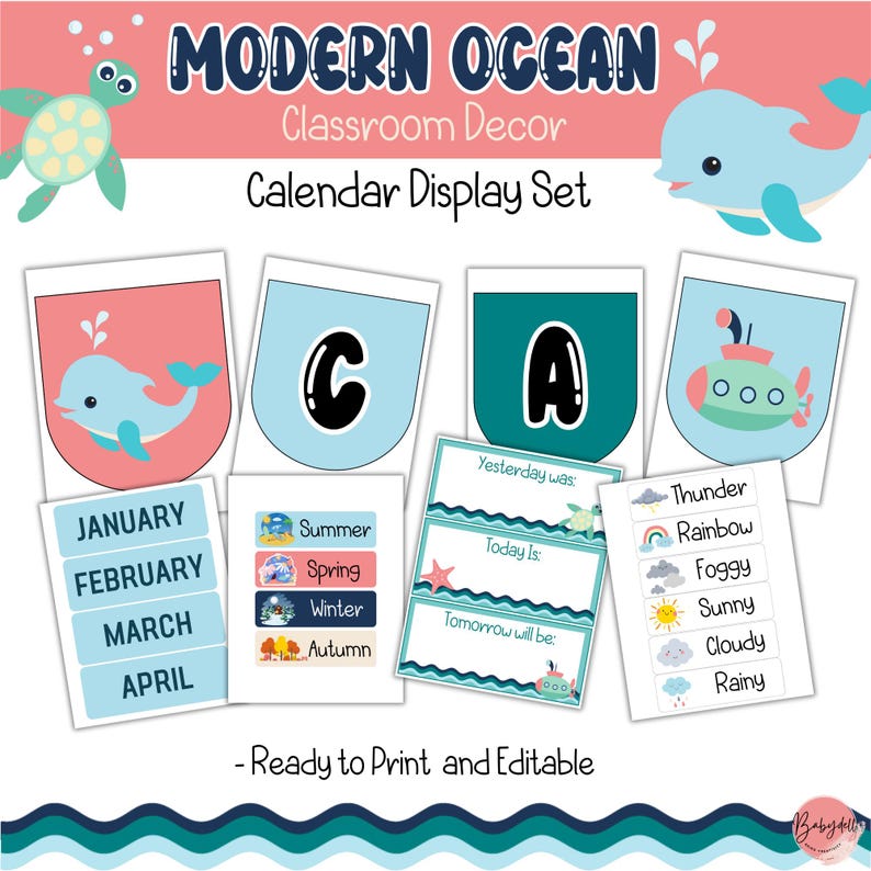 Ocean Classroom Calendar: Weather Display, Under the Sea Decor (digital ...