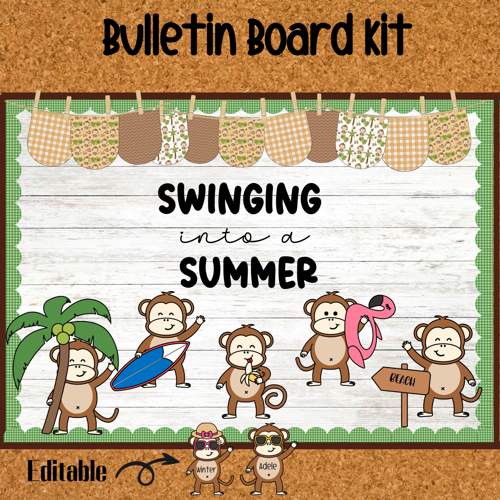 Summer Bulletin Board Kit, Monkey Swinging Into a Summer Bulletin Board ...