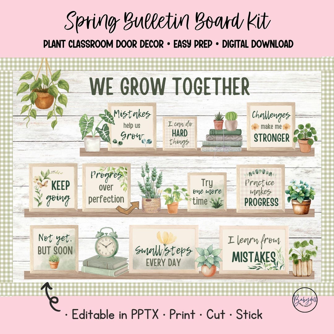 Growth Mindset Bulletin Board Kit Spring Classroom Decor Calming ...