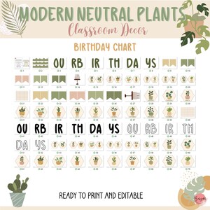 Editable Neutral Plants Birthday Chart | Modern Classroom Decor ...