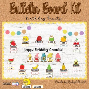 Birthday Display Bulletin Board Editable Fruit Gnome Classroom Decor - Etsy