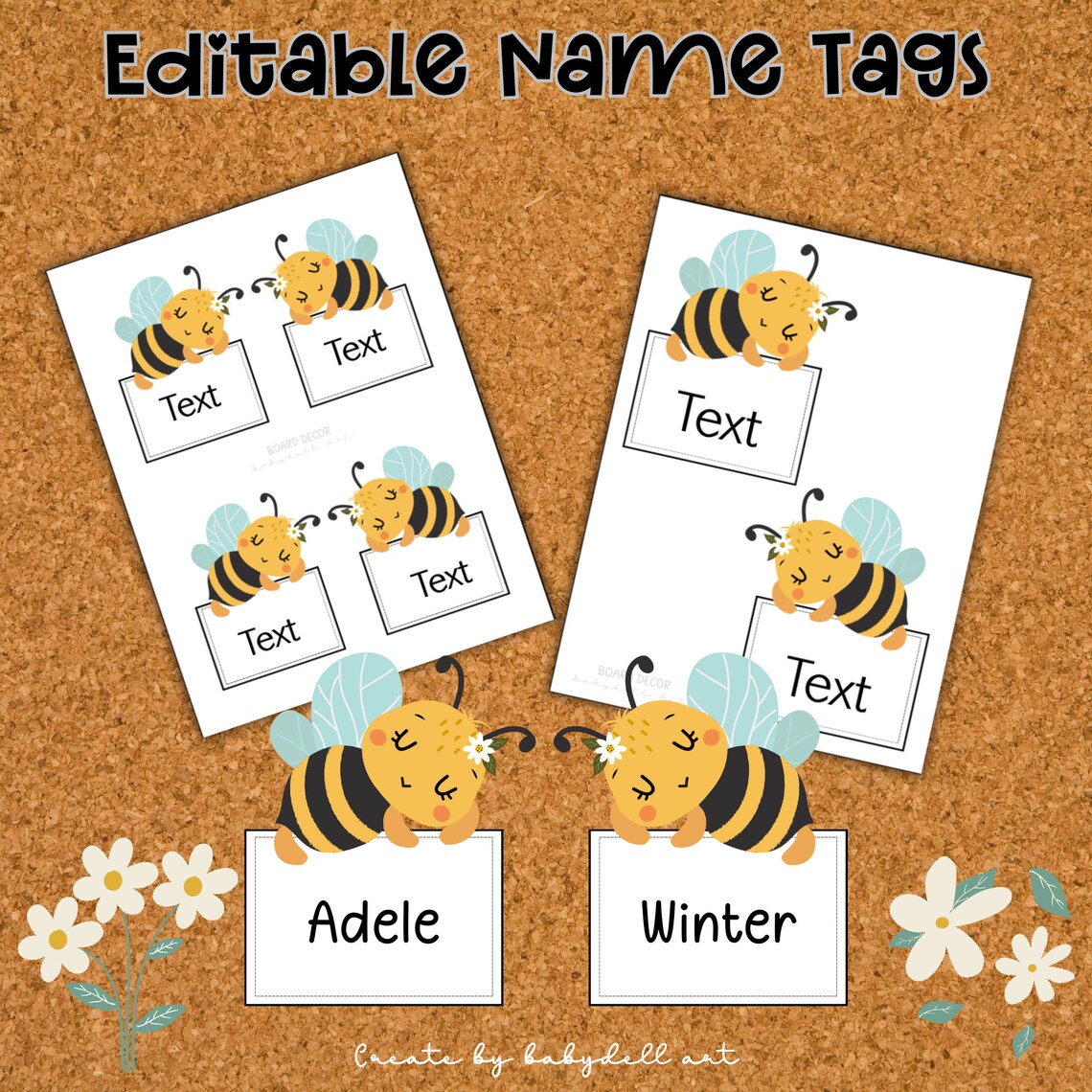 BEE Editable Name Tags Spring Summber Bulletin Board Decorations - Etsy