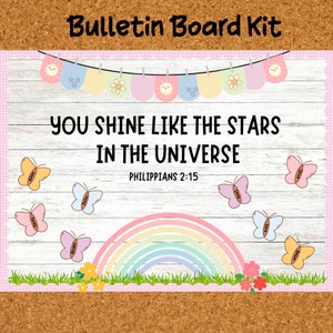 Be A Light Christian Bulletin Board Kit With Pastel Rainbow Classroom ...