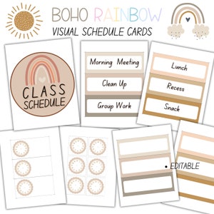 Editable Boho Rainbow Classroom Schedule | Calm Visual Daily Routine ...