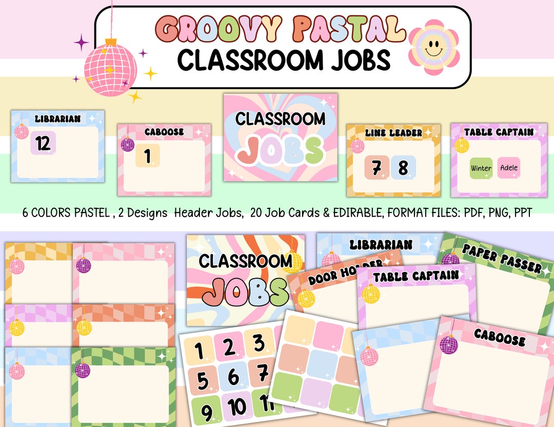 Groovy Pastel Classroom Jobs Chart | Editable Student Job Display ...