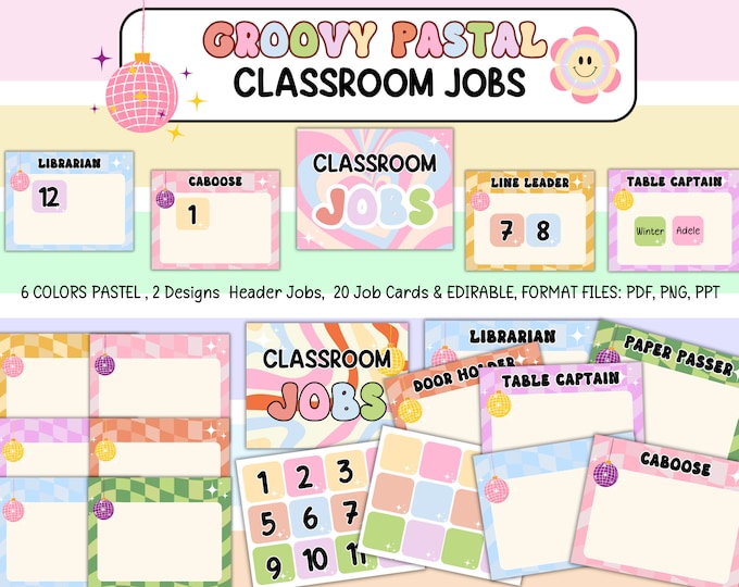 Classroom Jobs Editable Retro Pastel Classroom Decor, Classroom ...
