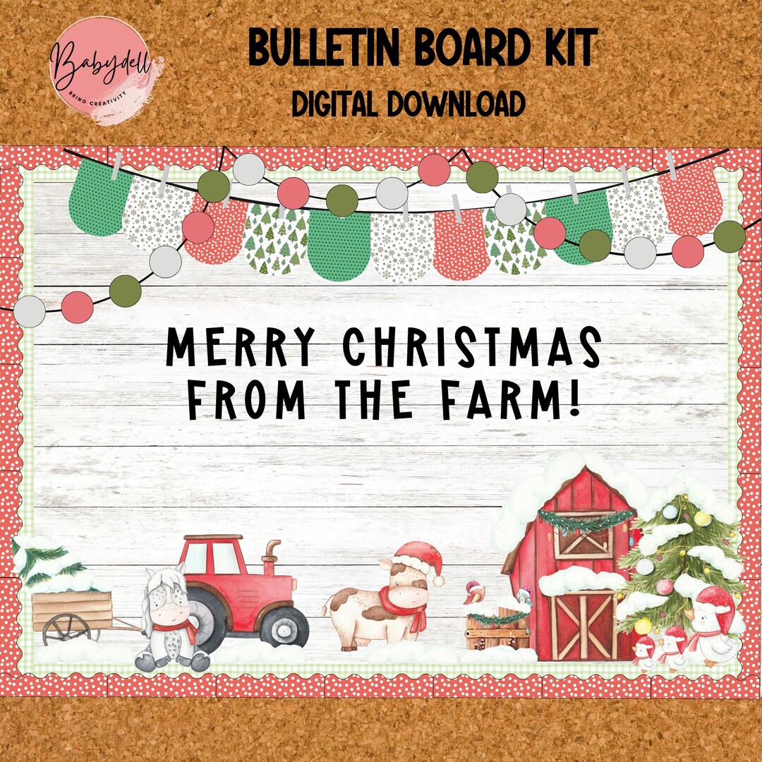 Christmas Farm Bulletin Board Kit | Animal Christmas Classroom Decor ...