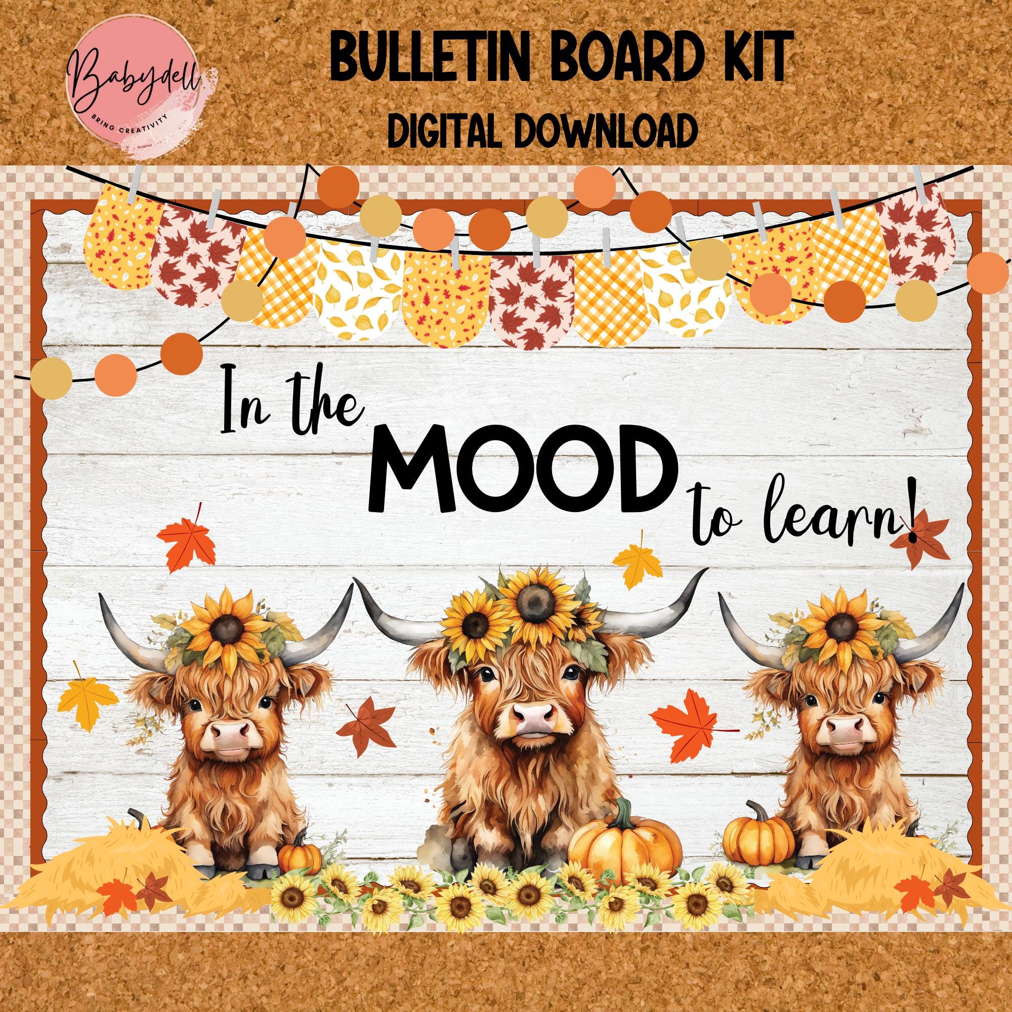Printable Fall Bulletin Board Kit With Highland Cows for a Cozy ...