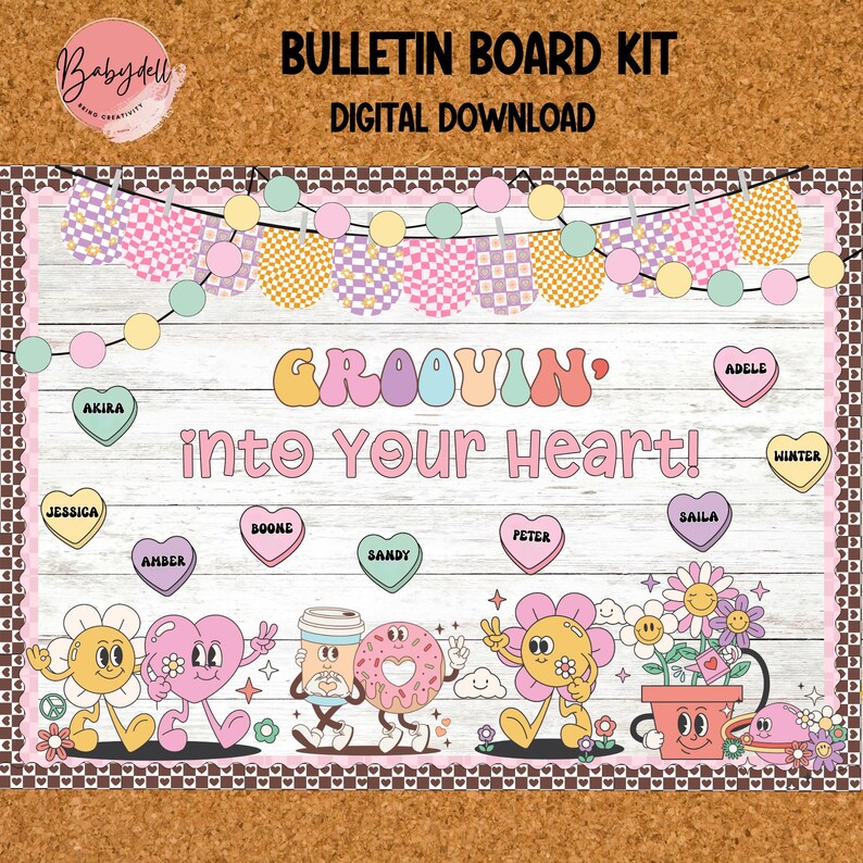 Groovy Valentine's Day Bulletin Board Kit - Retro Classroom Decor for ...