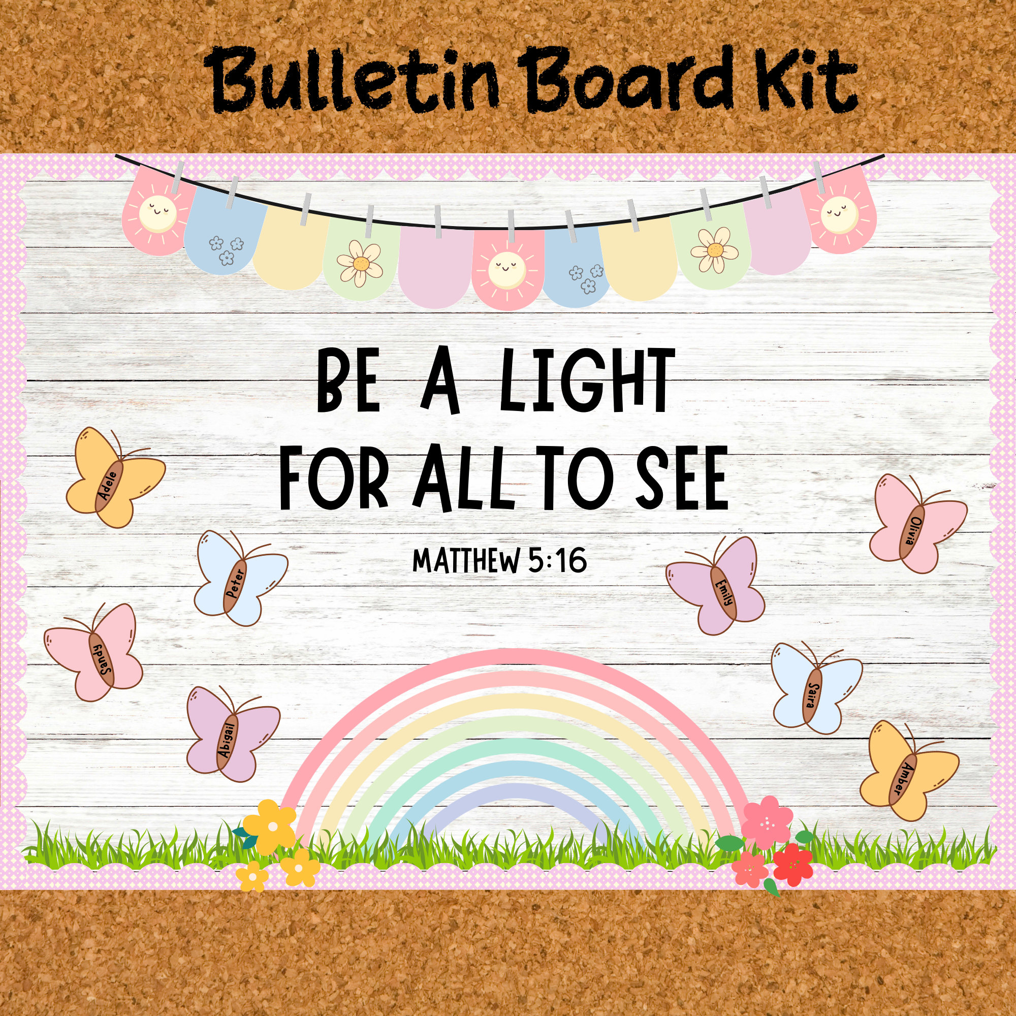 Be A Light Christian Bulletin Board Kit With Pastel Rainbow Classroom ...