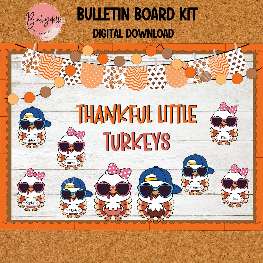 Turkey Bulletin Board Kit | Digital Fall Bulletin Boards | Thanksgiving ...