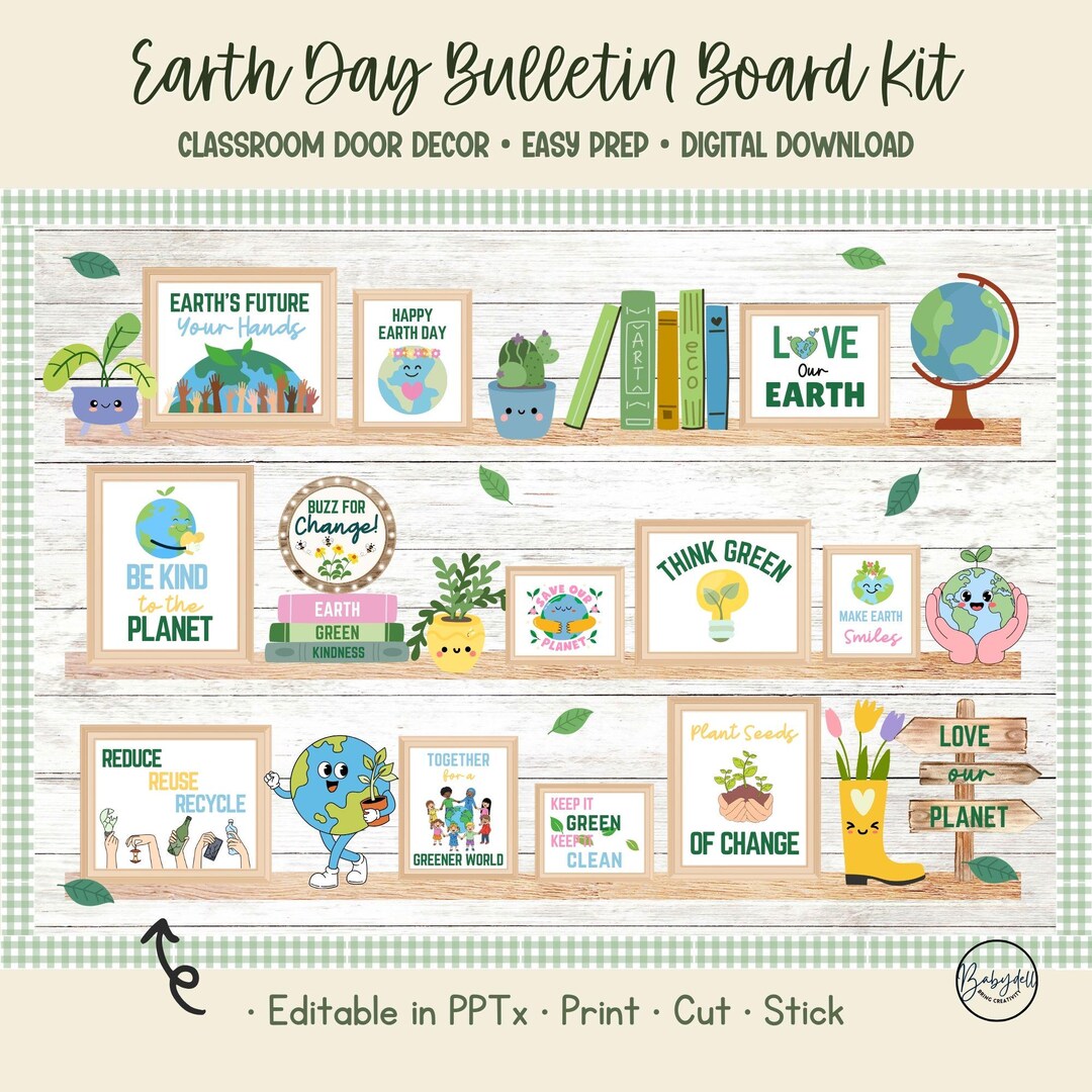 Earth Day Board Kit With Spring Bookshelf Decor for Elementary ...