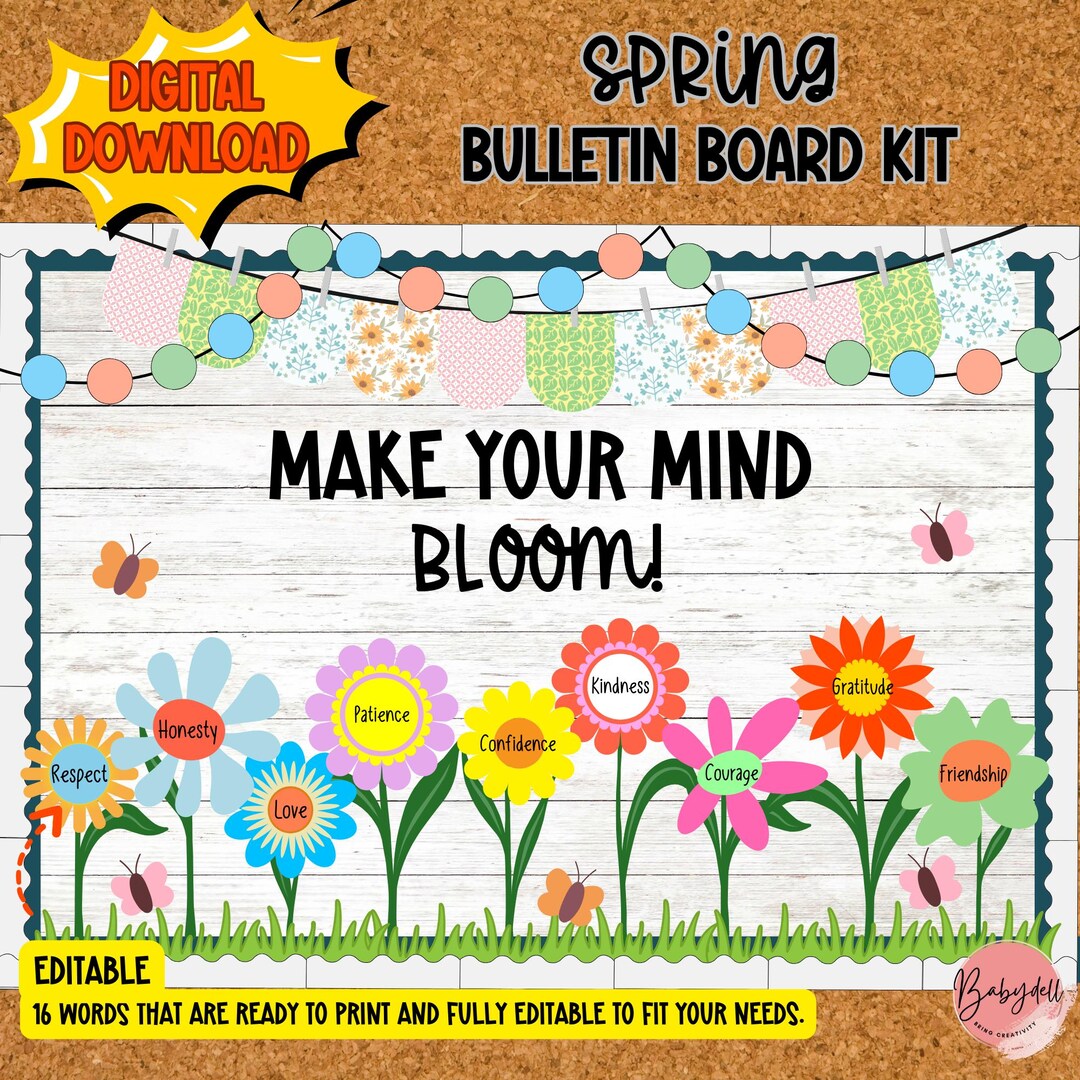 Spring Bulletin Board Printable | Kindness Flower Classroom Decor ...