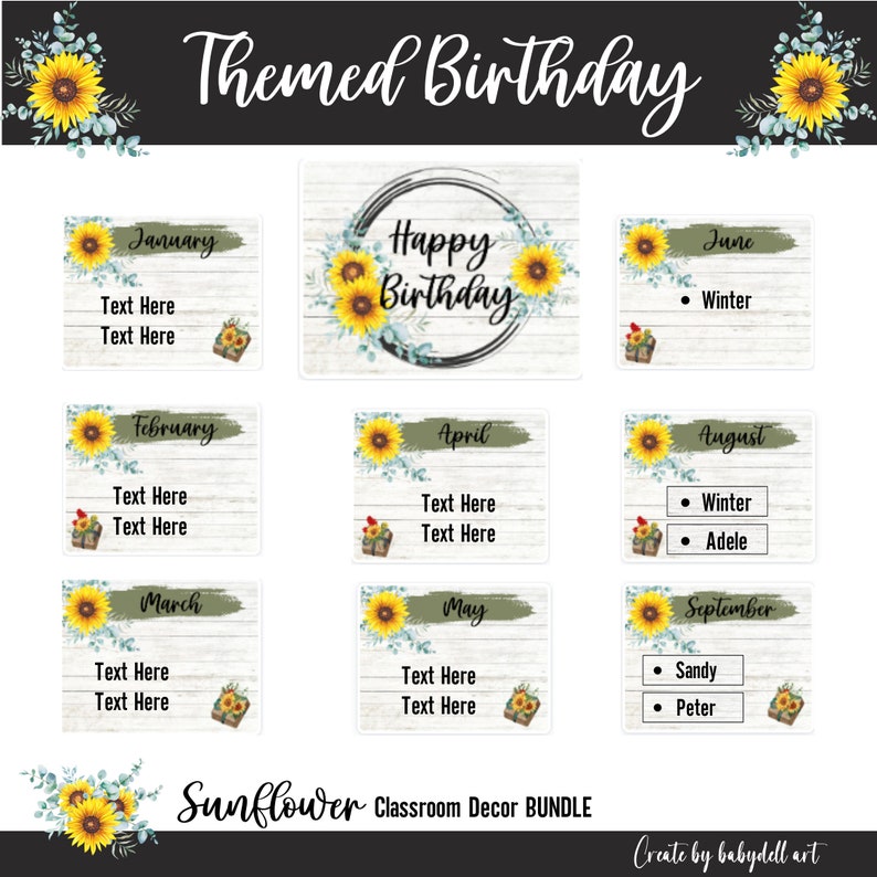 Sunflower Theme Birthday Bulletin Board Birthday Display - Etsy
