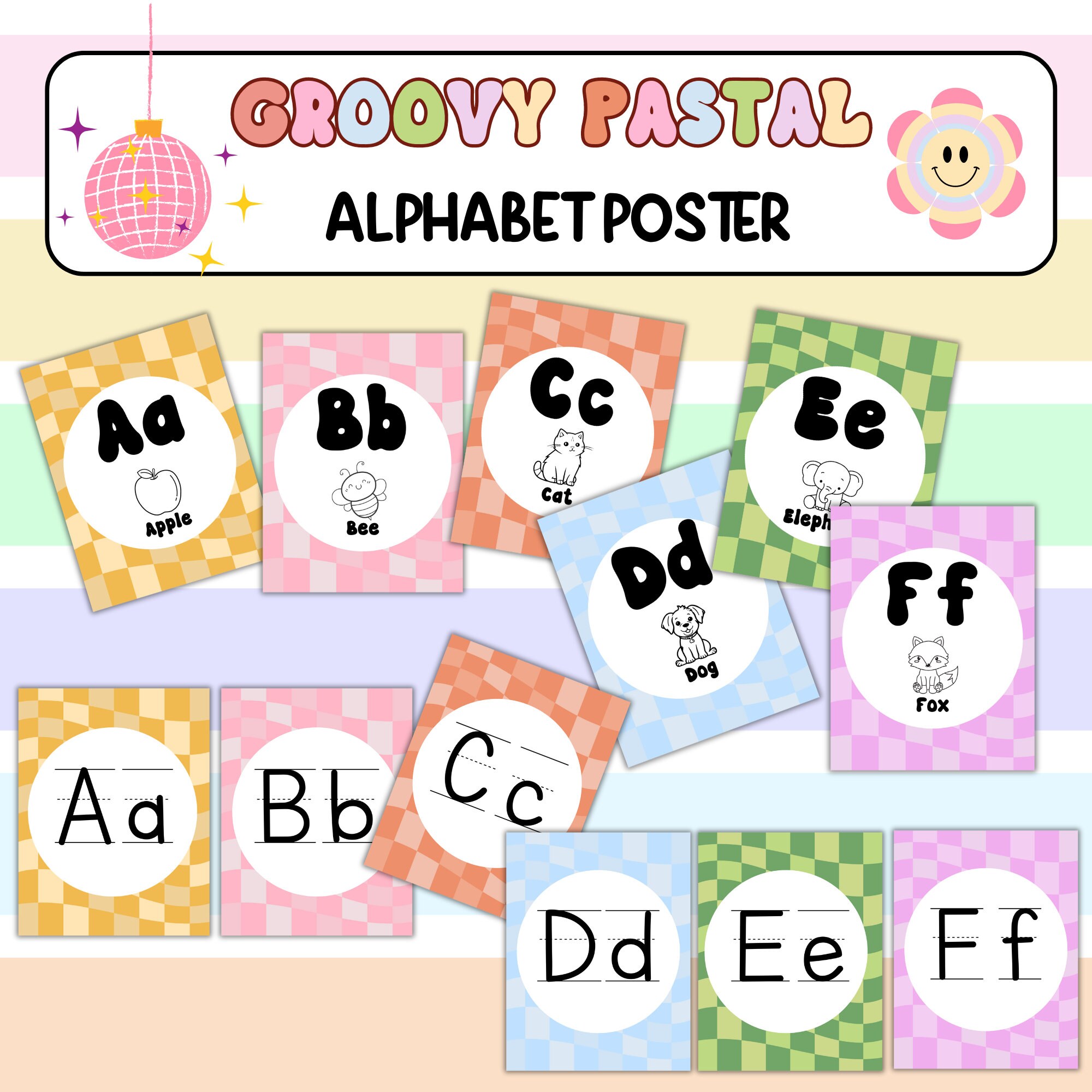 Pastel Groovy Alphabet Posters for Classroom A-Z Affirmation Poster, 8 ...