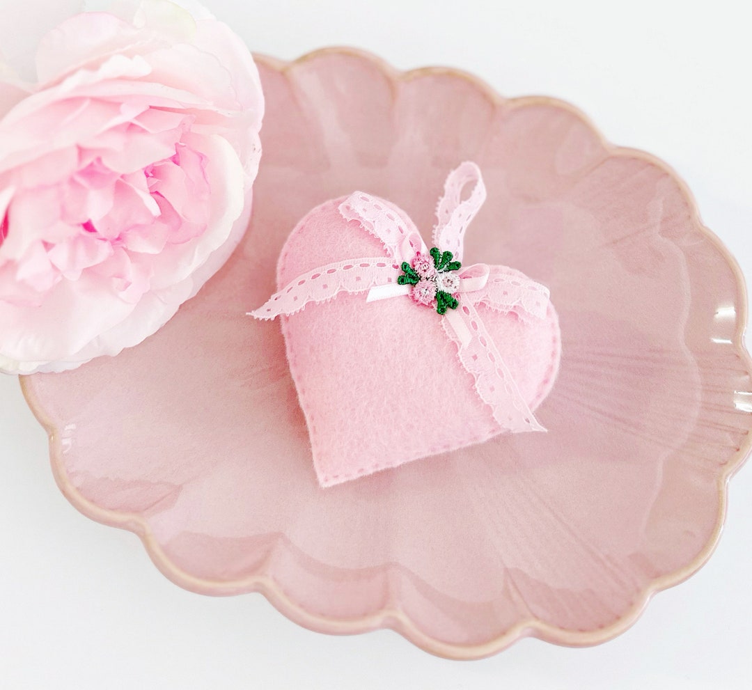 Light Pink Felt Heart Ornament, Pink Heart Shabby Chic Home Decor ...