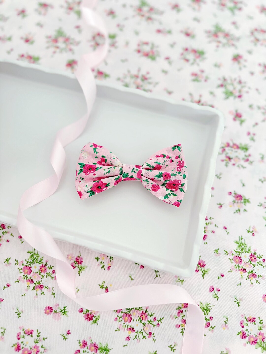 Pretty Pink Spring Floral Bow Hair Clip / Cottagecore Girls Bow - Etsy
