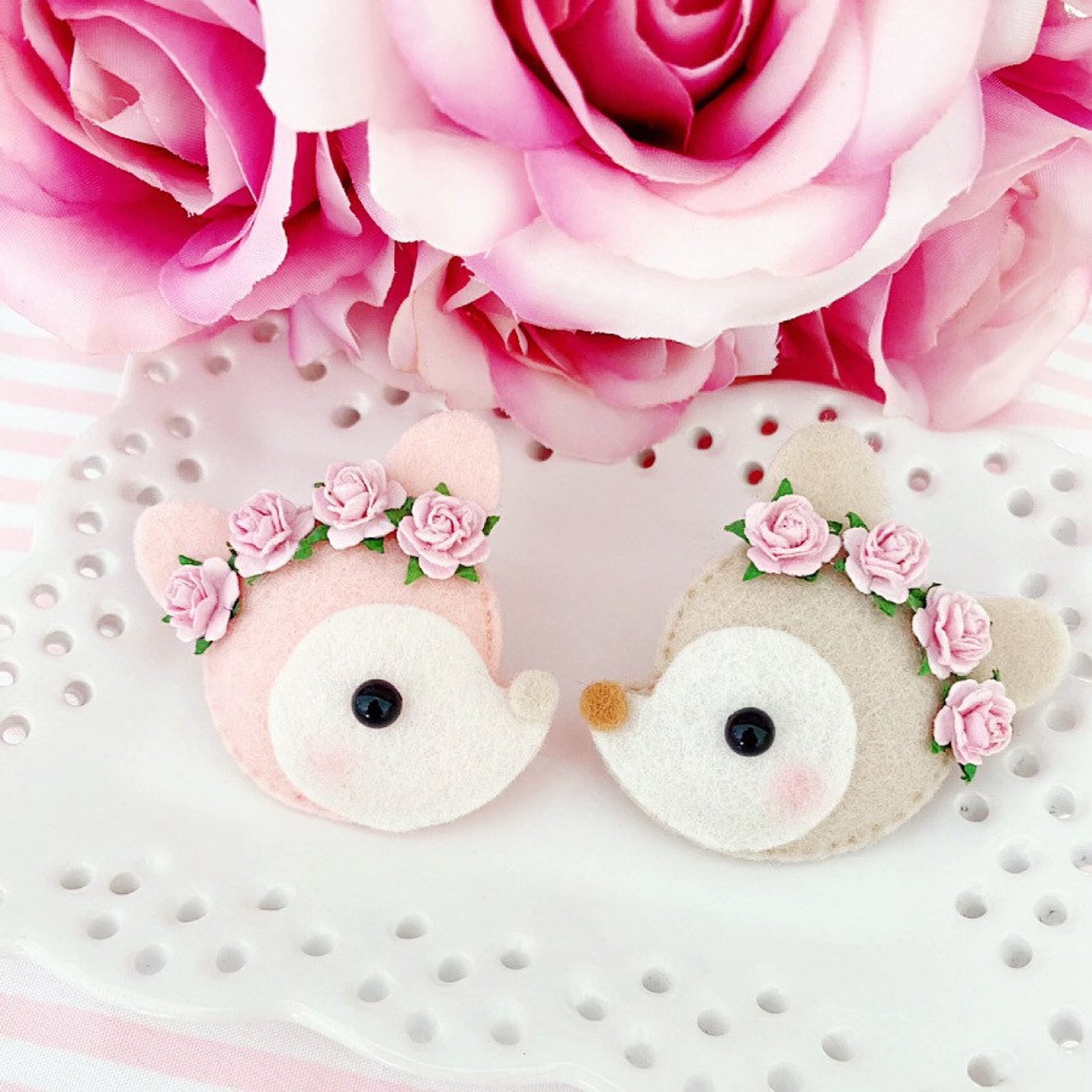 Light Pink Felt Fawn With Flower Crown Brooch Pin - Etsy