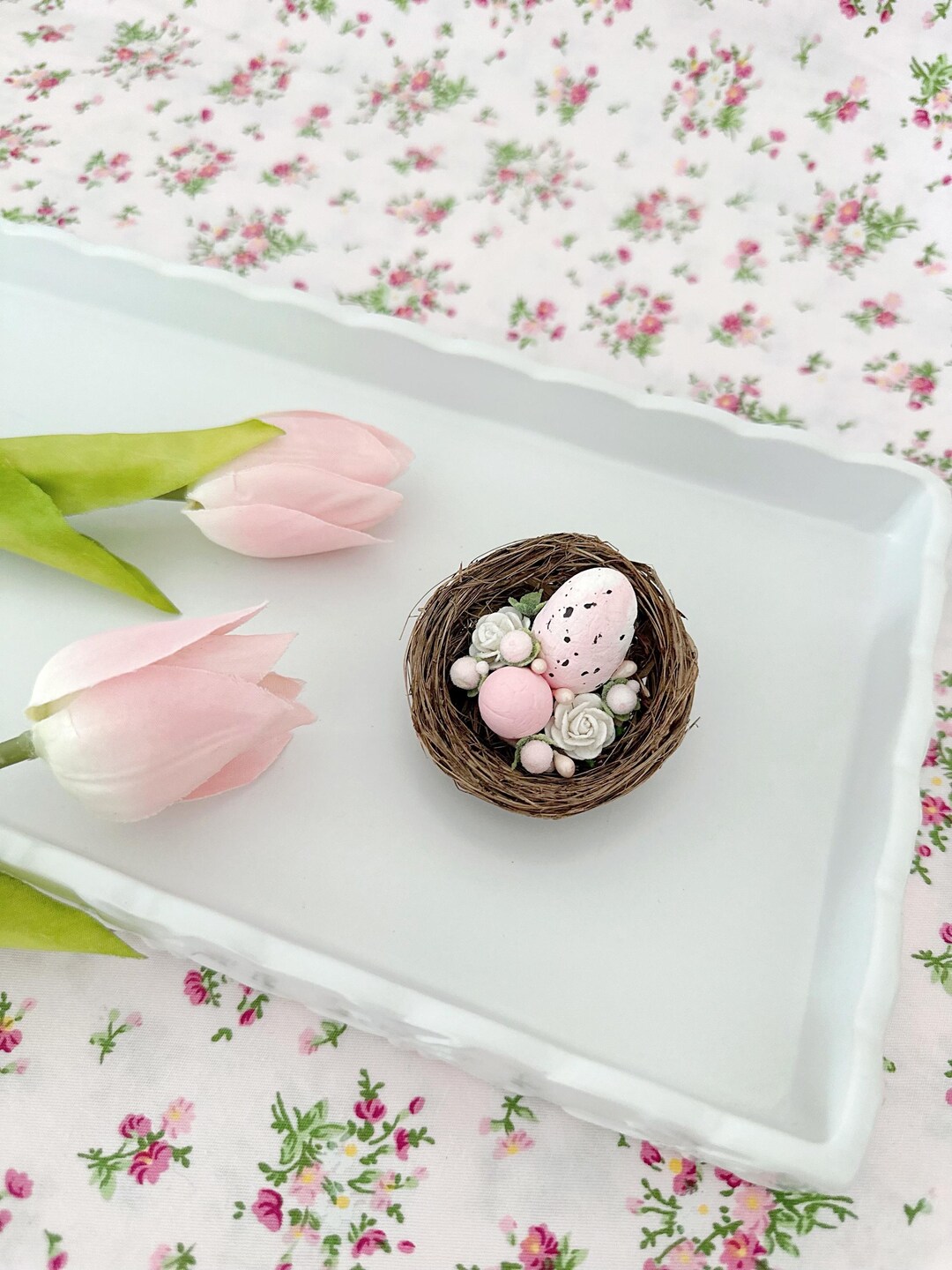 Shabby Chic Minature Pink Egg & Rose Nest - Etsy