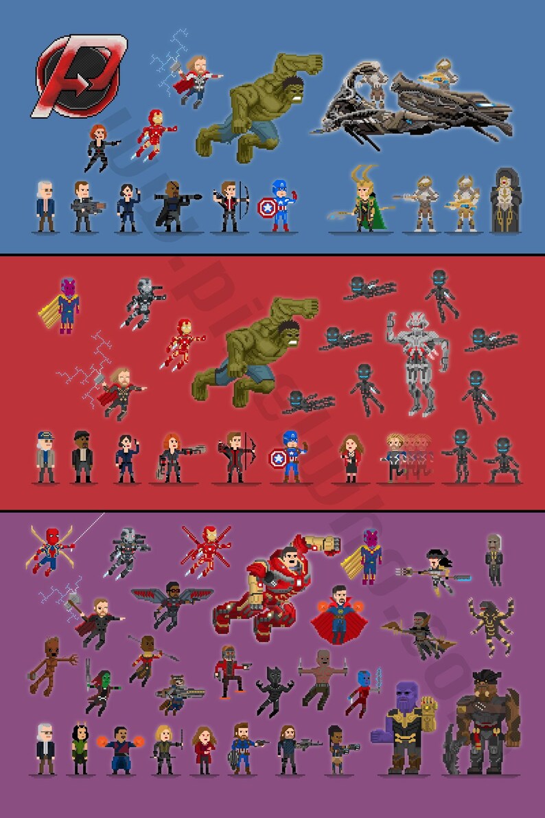 UPDATED Pixels Assemble Pixel 8 Bit Avengers Print - Etsy