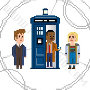 17 Doctors With TARDIS and Gallifreyan Symbol [8-bit Pixel Art Style ...