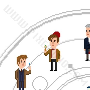17 Doctors With TARDIS and Gallifreyan Symbol [8-bit Pixel Art Style ...