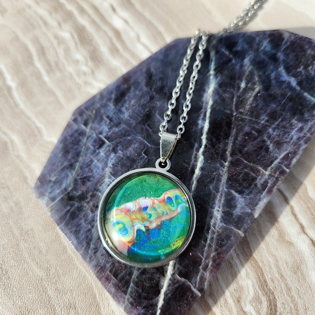 Flow Pendant Chromatic Spine Hand Painted Glass Bezel Necklace Custom ...