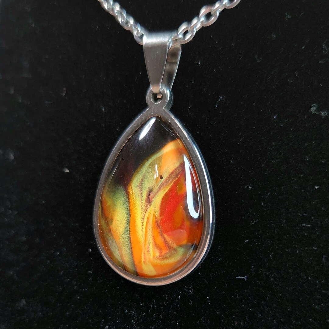 Flow Pendant - Dancing Flame - Hand Painted Glass Bezel Necklace ...