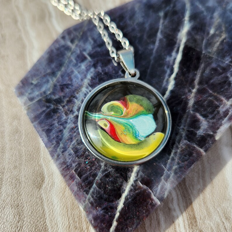 Flow Pendant Rainbow Fish abyssal Horror Hand Painted Glass Bezel ...