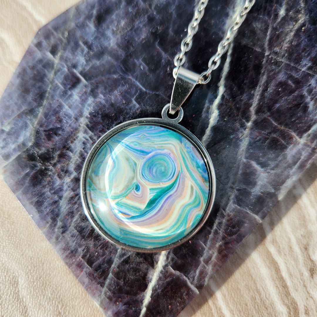 Flow Pendant Typhoon Hand Painted Glass Bezel Necklace Custom Art ...